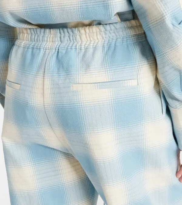Attico Checked Cotton And Wool Tapered Pants - Blue