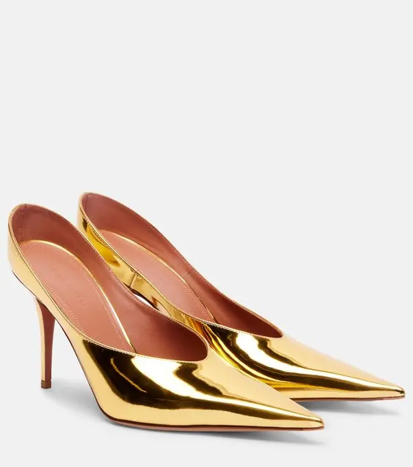 Amina Muaddi Anok 90 Metallic Leather Pumps - Gold