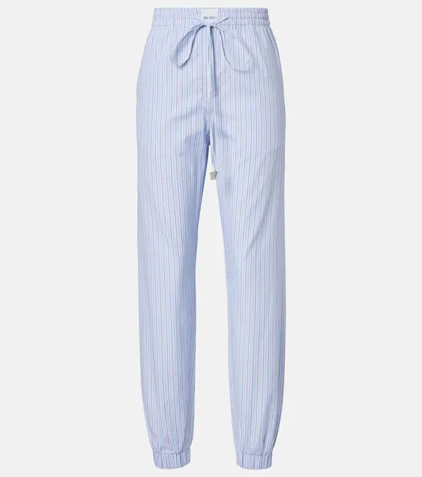 Attico Striped Cotton Tapered Pants - Blue