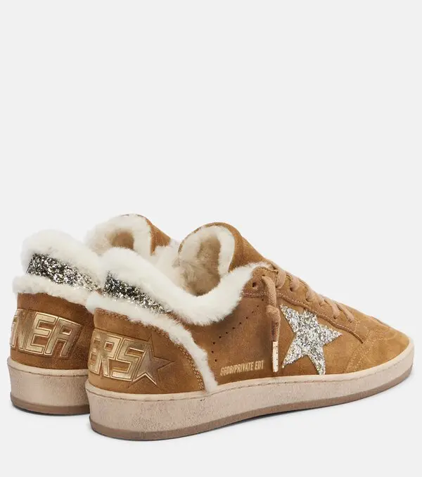 GOLDEN GOOSE Ball Star Shearling-trimmed Suede Sneakers
