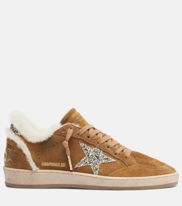 GOLDEN GOOSE Ball Star Shearling-trimmed Suede Sneakers