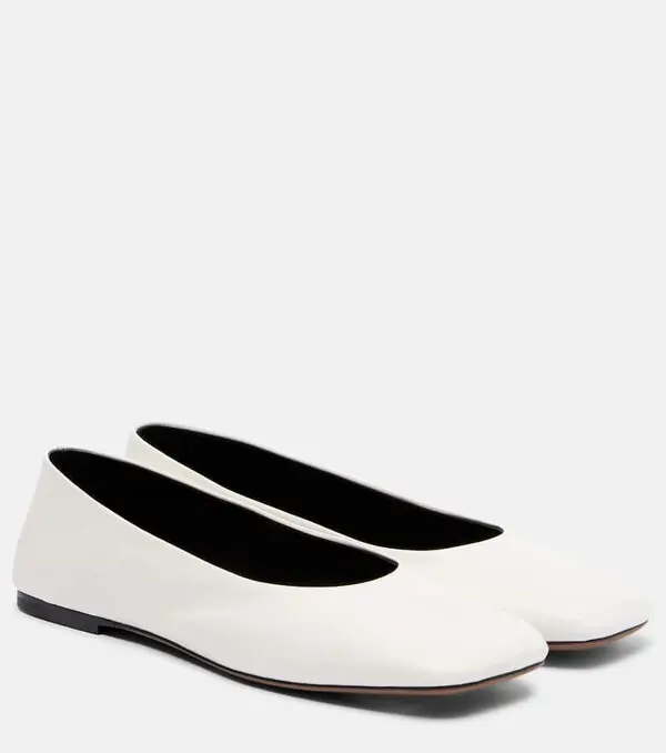 THE ROW Square Leather Ballet Flats - White