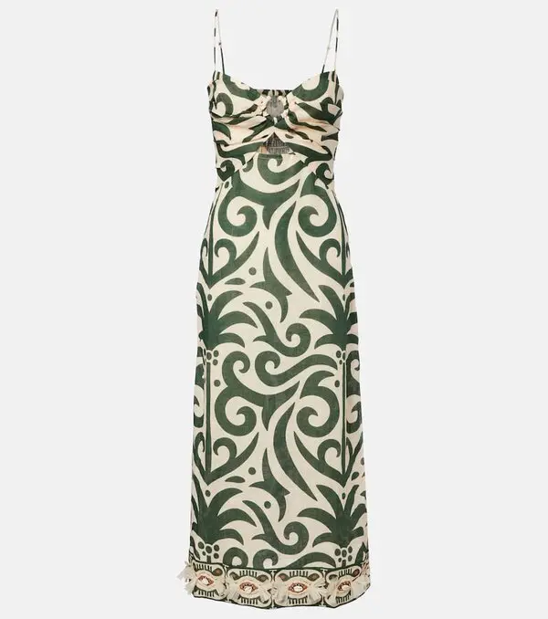 Johanna Ortiz Printed Linen Midi Dress - Multicoloured