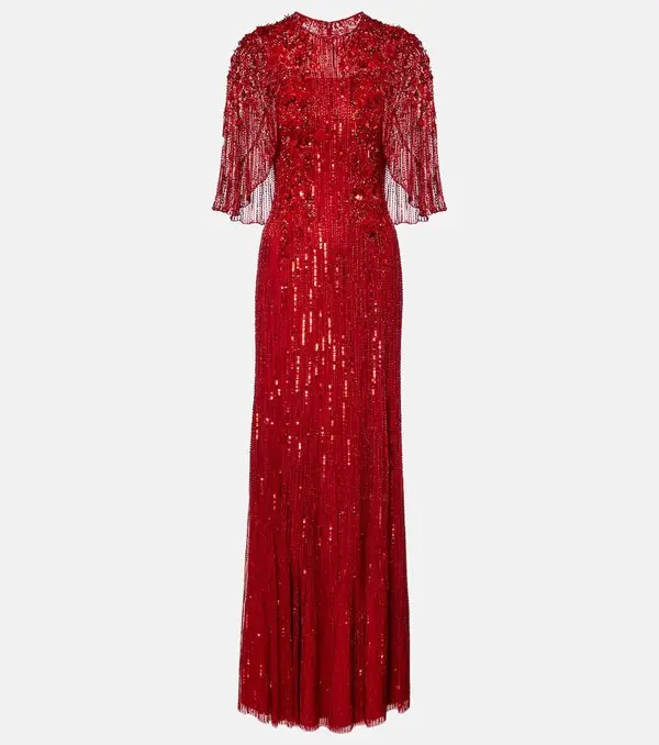 Jenny Packham Violetta Embellished Caped Gown