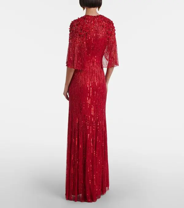 Jenny Packham Violetta Embellished Caped Gown