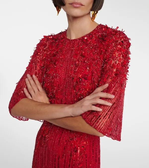 Jenny Packham Violetta Embellished Caped Gown