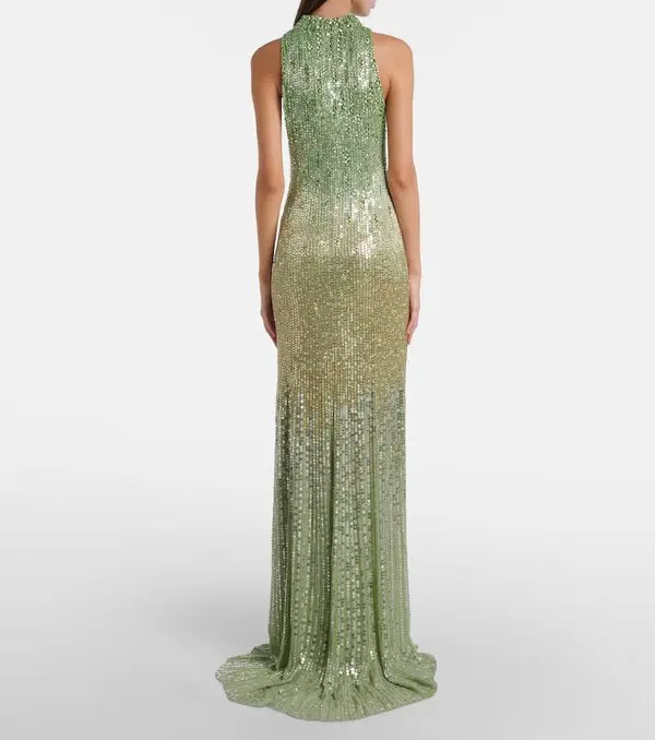 Jenny Packham Benue Embellished Halterneck Gown - Green