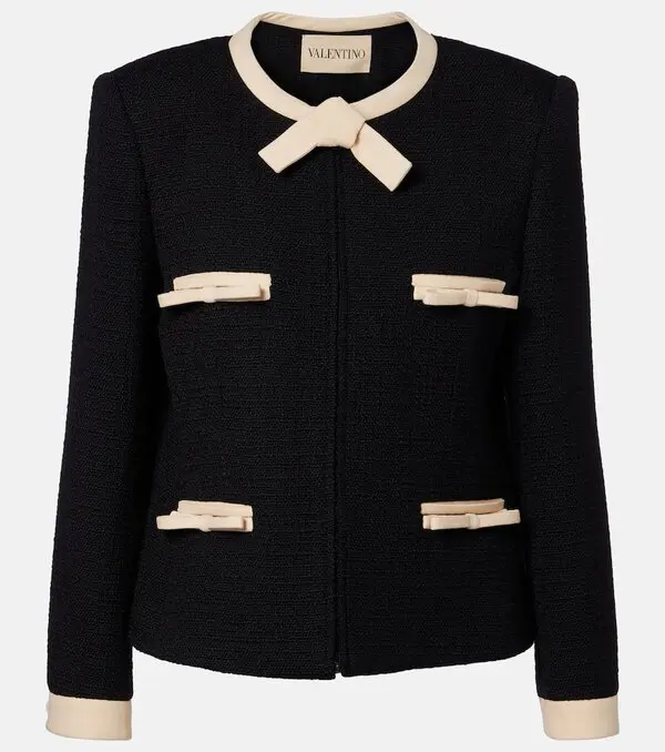 Valentino Garavani Bow-detail Wool-blend Tweed Jacket - Black