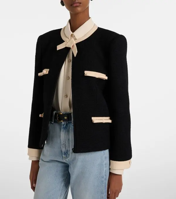 Valentino Garavani Bow-detail Wool-blend Tweed Jacket