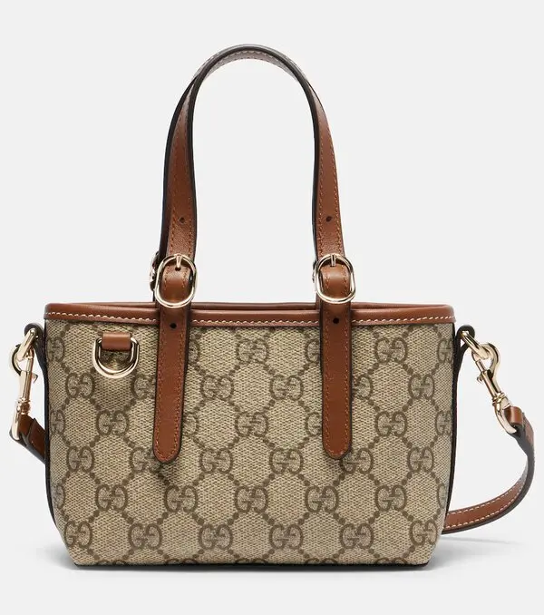 Gucci Gg Canvas Leather-trimmed Top-handle Bag - Neutrals