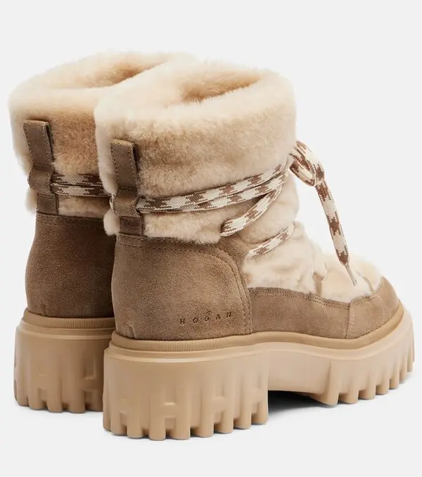 Hogan Shearling And Suede Ankle Boots