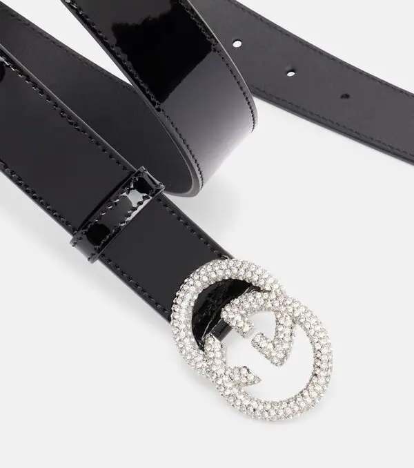 Gucci Interlocking G Patent Leather Belt - Black