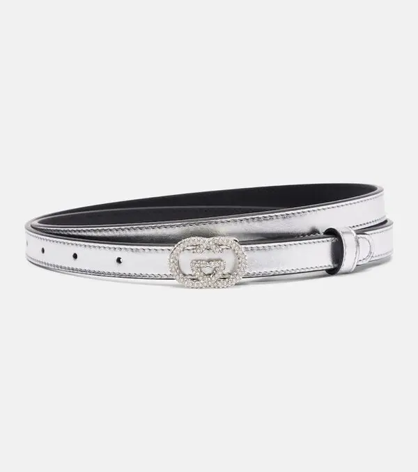 Gucci Interlocking G Metallic Leather Belt - Silver