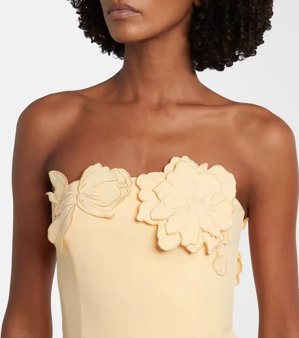 LEO LIN Rayna Floral-appliqué Strapless Midi Dress - Yellow