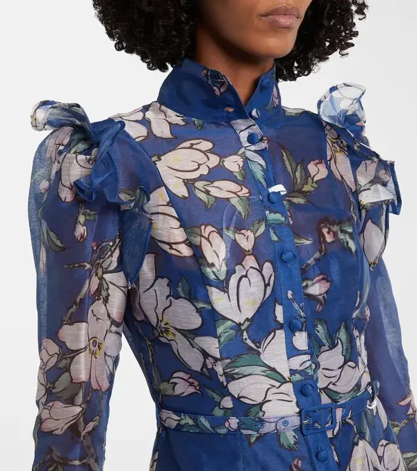 LEO LIN Katrina Floral Linen-blend Midi Dress - Blue