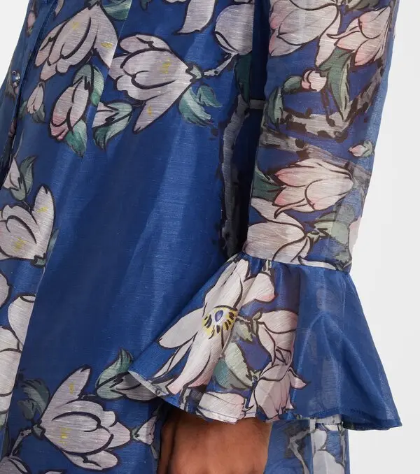 LEO LIN Katrina Floral Linen-blend Midi Dress - Blue