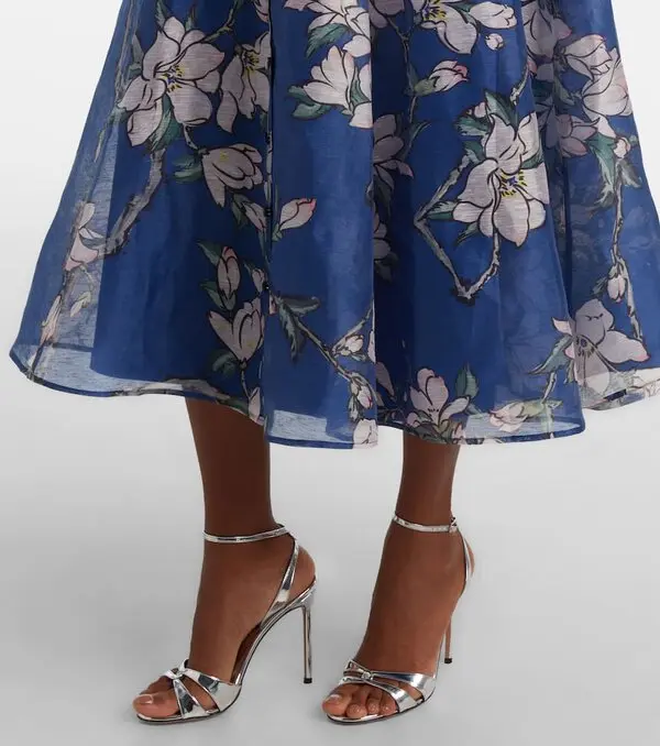 LEO LIN Katrina Floral Linen-blend Midi Dress - Blue