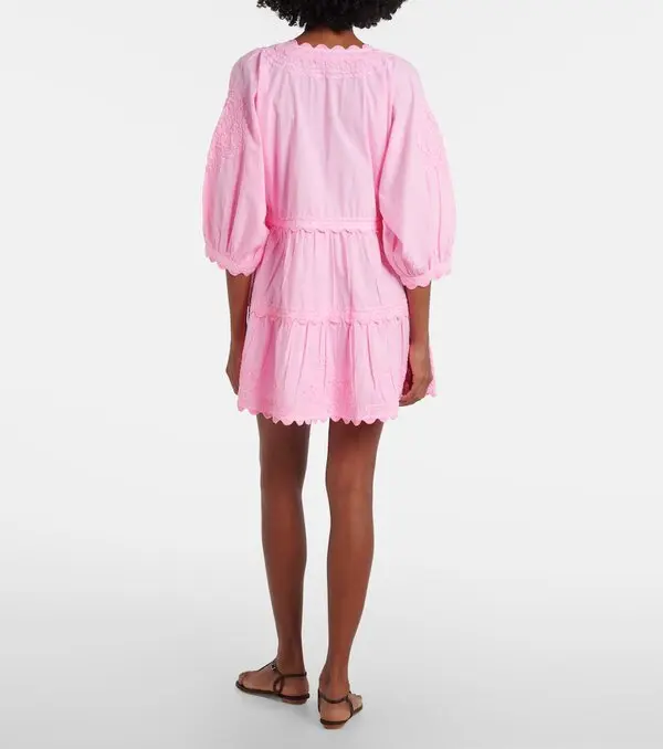 JULIET DUNN Embroidered Tiered Cotton Poplin Mini Dress