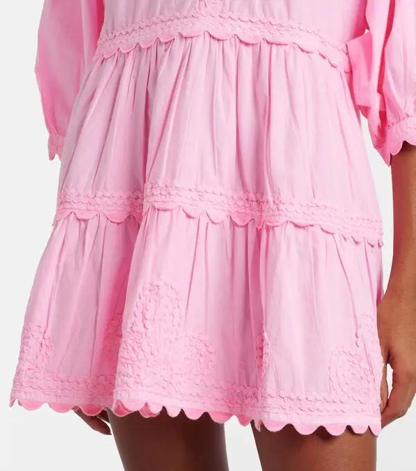 JULIET DUNN Embroidered Tiered Cotton Poplin Mini Dress
