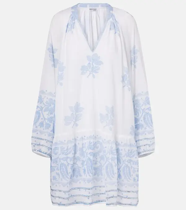 JULIET DUNN Floral Cotton Mini Dress - White