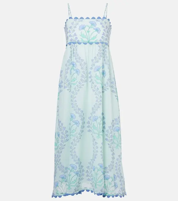 JULIET DUNN Floral Cotton Midi Dress - Blue