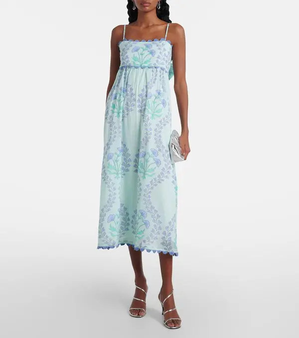 JULIET DUNN Floral Cotton Midi Dress - Blue