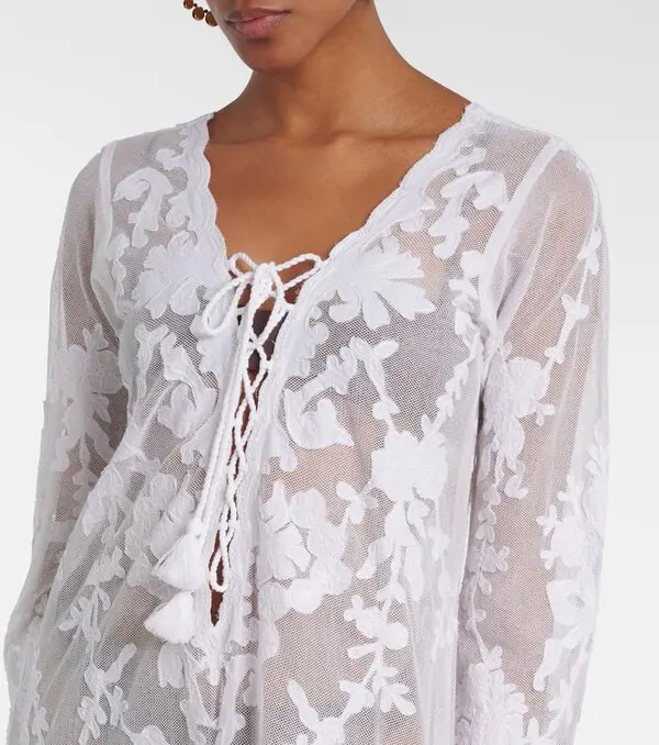 JULIET DUNN Embroidered Sheer Cotton Kaftan