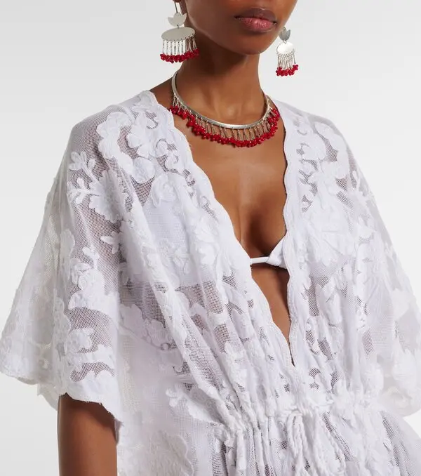 JULIET DUNN Embroidered Sheer Cotton Kaftan
