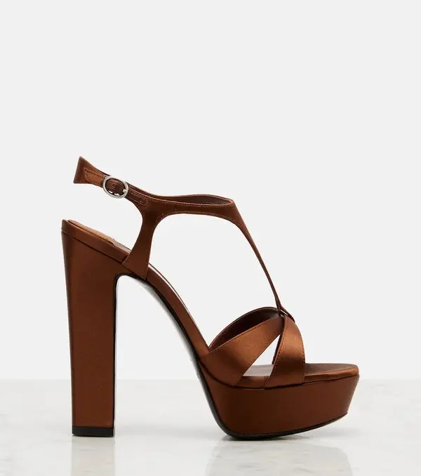 JIMMY CHOO Kesia 120 Satin Platform Sandals - Brown