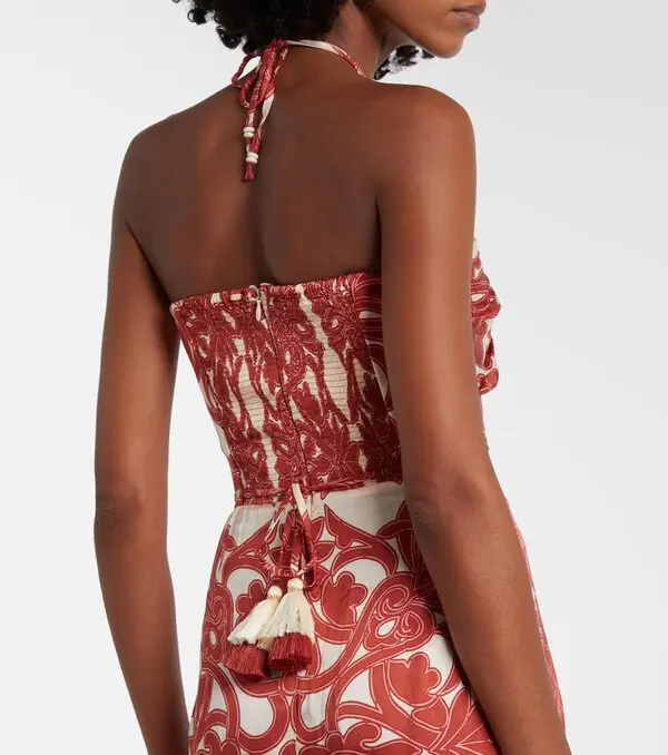 Poupette St Barth Collina Printed Satin Midi Dress - Red