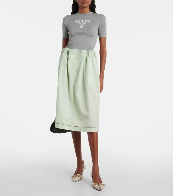 Prada Logo Ribbed-trim Silk T-shirt