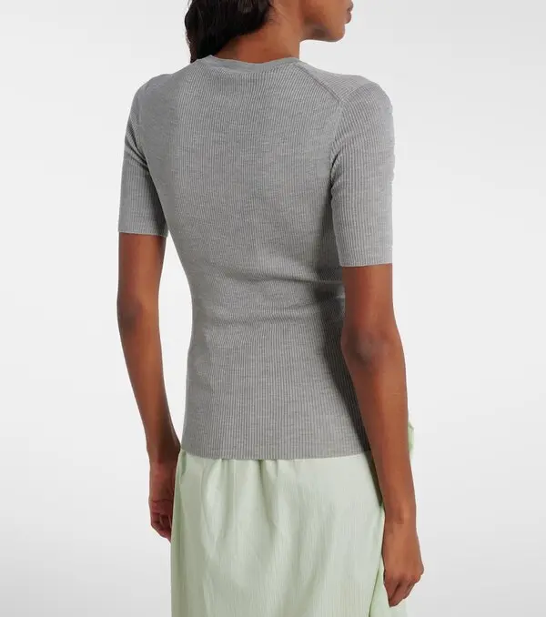 Prada Logo Ribbed-trim Silk T-shirt