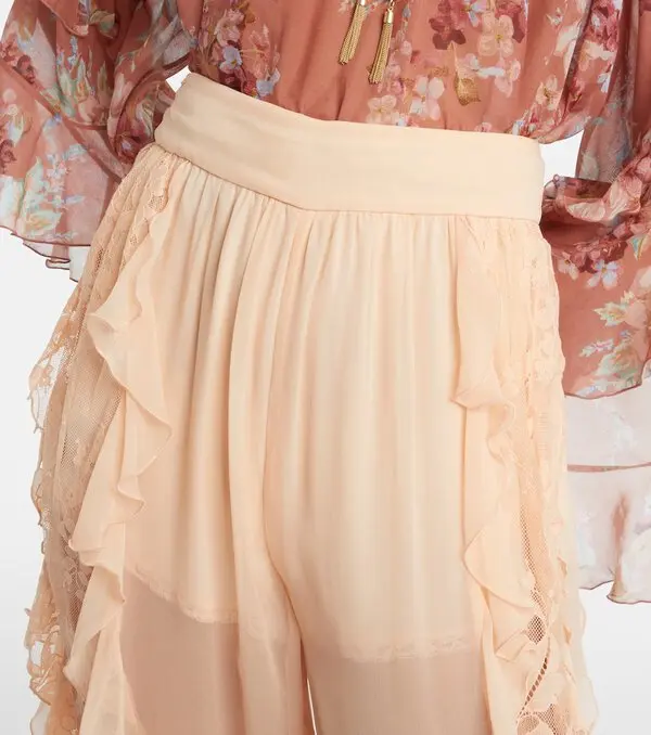 Zimmermann Rebellion Splice Ruffled Silk Tapered Pants - Pink