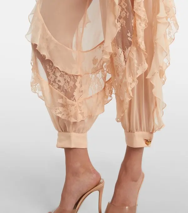 Zimmermann Rebellion Splice Ruffled Silk Tapered Pants - Pink