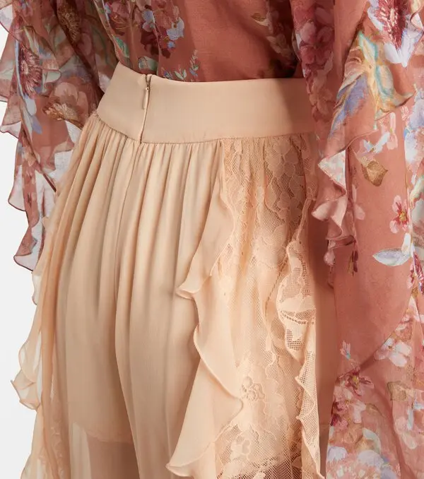 Zimmermann Rebellion Splice Ruffled Silk Tapered Pants - Pink
