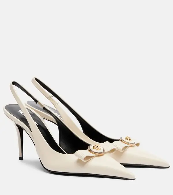 Versace Ribbon 85 Leather Slingback Pumps - White