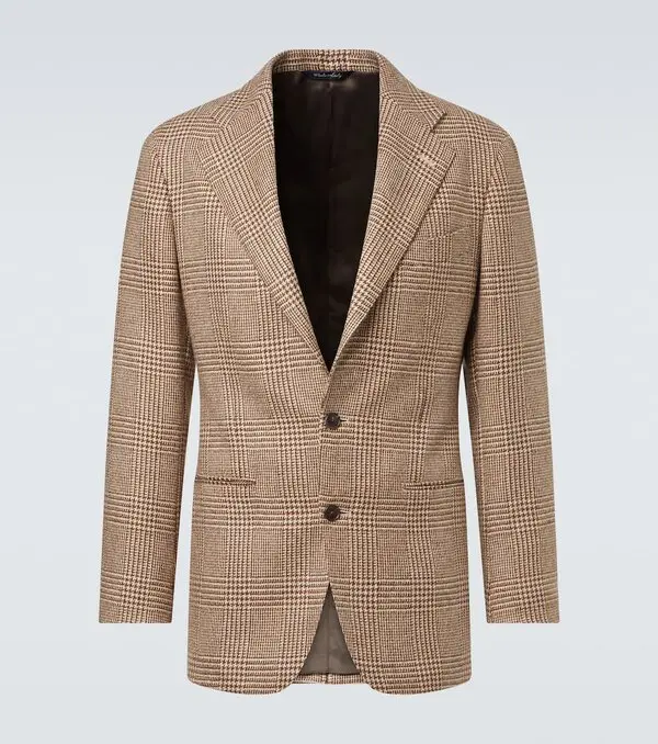 SAMAN AMEL Prince Of Wales Check Alpaca Blazer - Brown