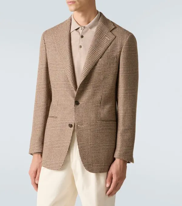 SAMAN AMEL Prince Of Wales Check Alpaca Blazer - Brown