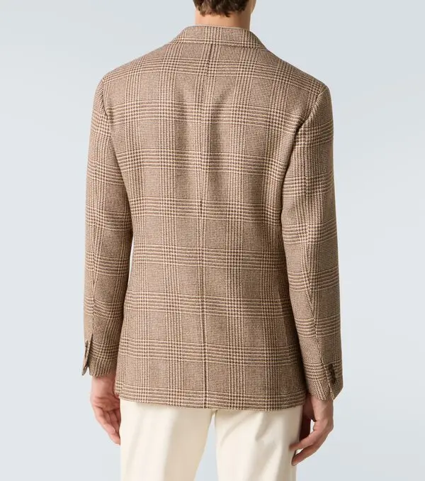SAMAN AMEL Prince Of Wales Check Alpaca Blazer - Brown