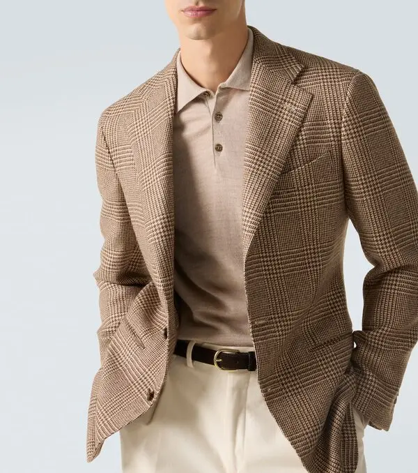 SAMAN AMEL Prince Of Wales Check Alpaca Blazer - Brown