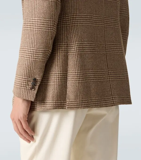 SAMAN AMEL Prince Of Wales Check Alpaca Blazer - Brown