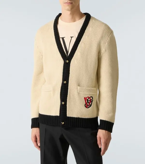 Valentino Garavani Embroidered Virgin Wool Cardigan - Beige