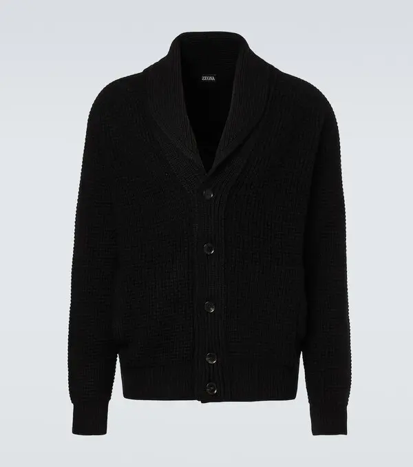 Zegna Waffle-knit Cashmere-blend Cardigan - Black