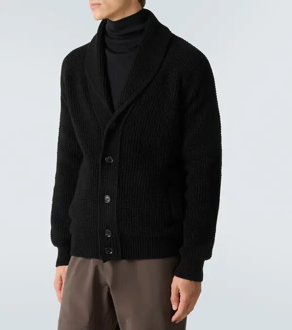 Zegna Waffle-knit Cashmere-blend Shawl Collar Cardigan