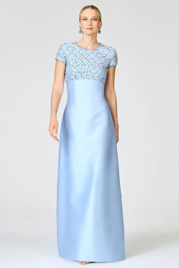 sachin and babi blue and white dress sachin and babi light blue dress Luxurious A-Line Wedding Dress with Long  Sleeves and Stand-