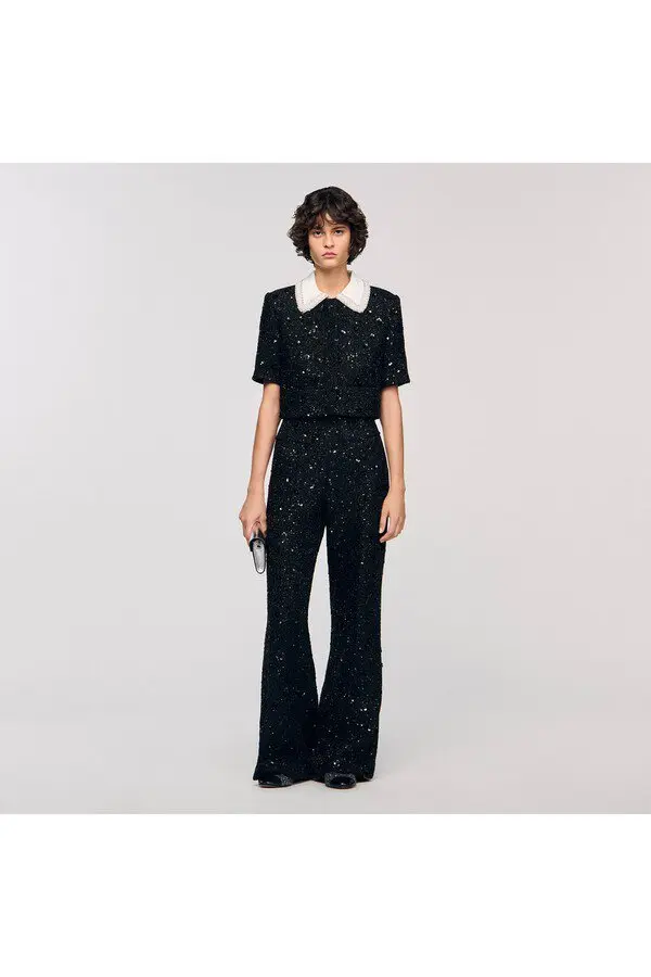 Sandro Rhinestone Tweed Trousers
