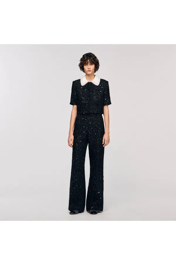 Sandro Rhinestone Tweed Trousers