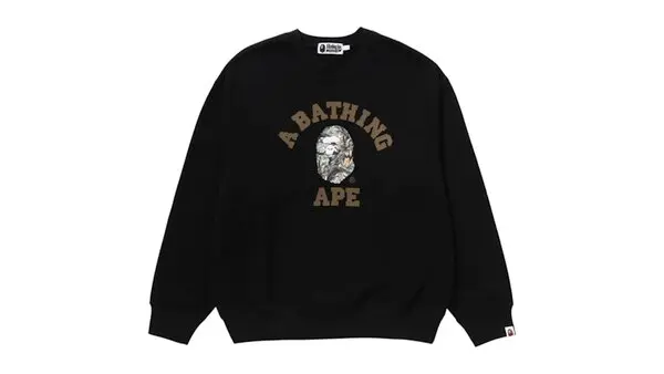 BAPE Tree Edge Camo College Relaxed Fit Crewneck Sweatshirt - Black