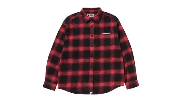 A BATHING APE Logo Ombre Check Flannel Long Sleeve Shirt