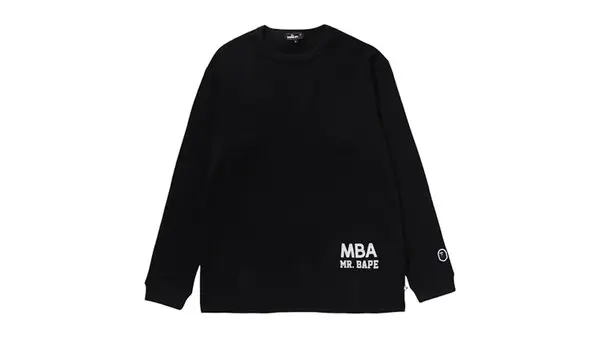 A BATHING APE Waffle Basic Long Sleeve Tee Shirt - Black